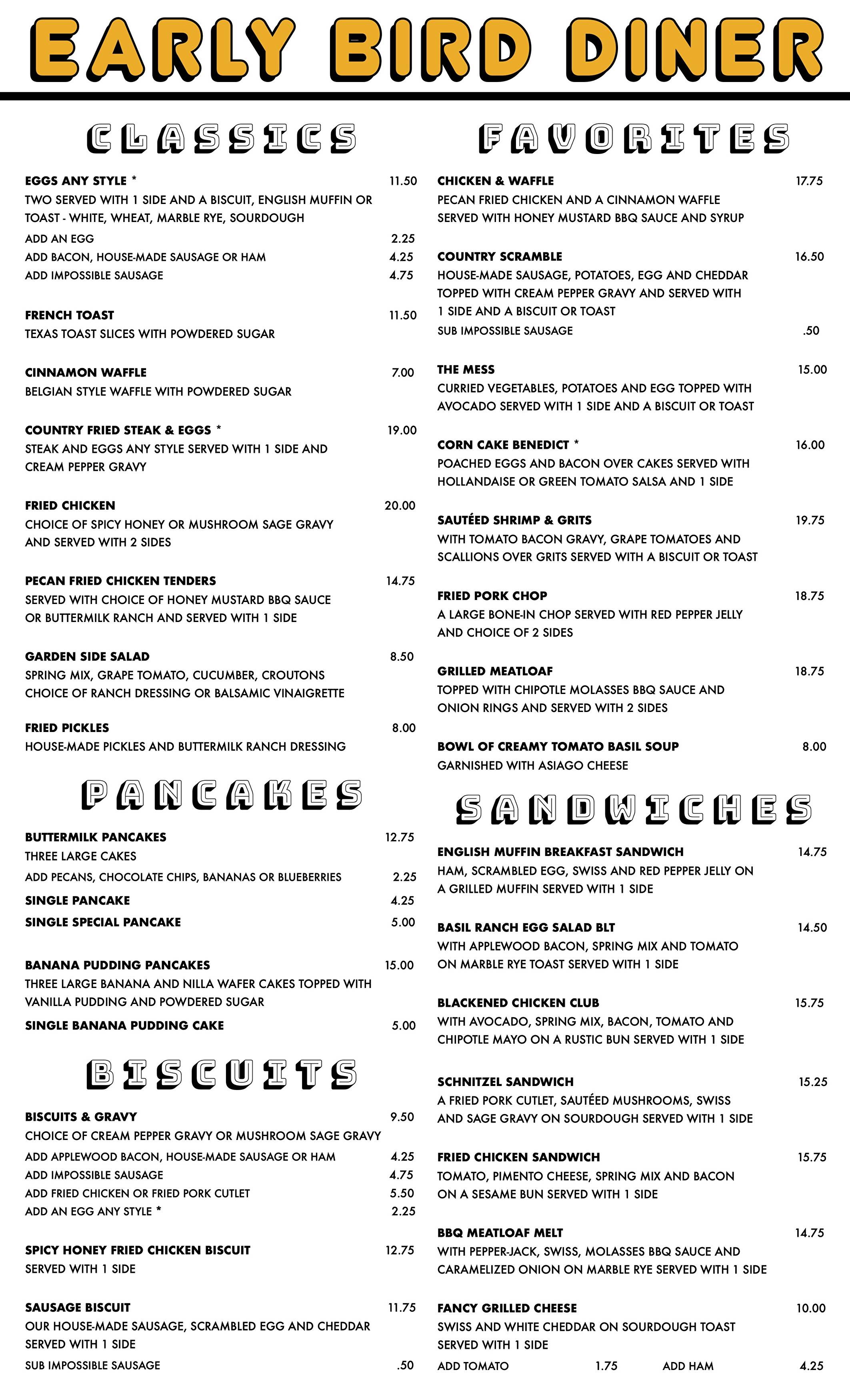 OUR MENU | Early Bird Diner